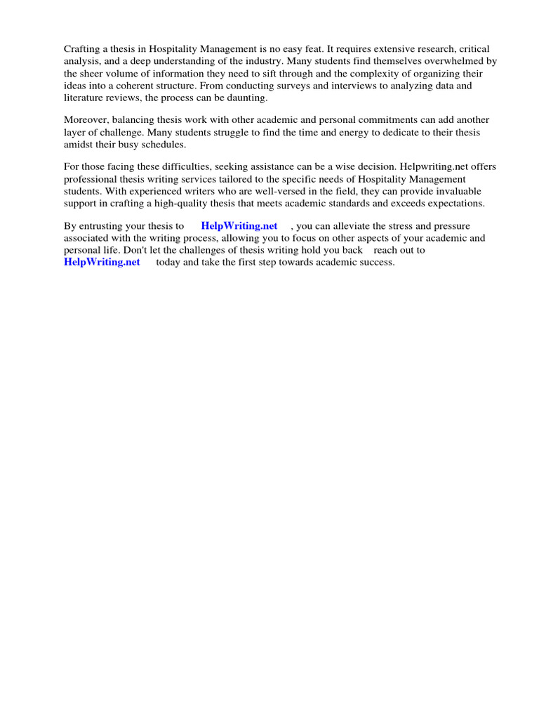 Sample Thesis Title For Hospitality Management | PDF | Thesis | Hotel
