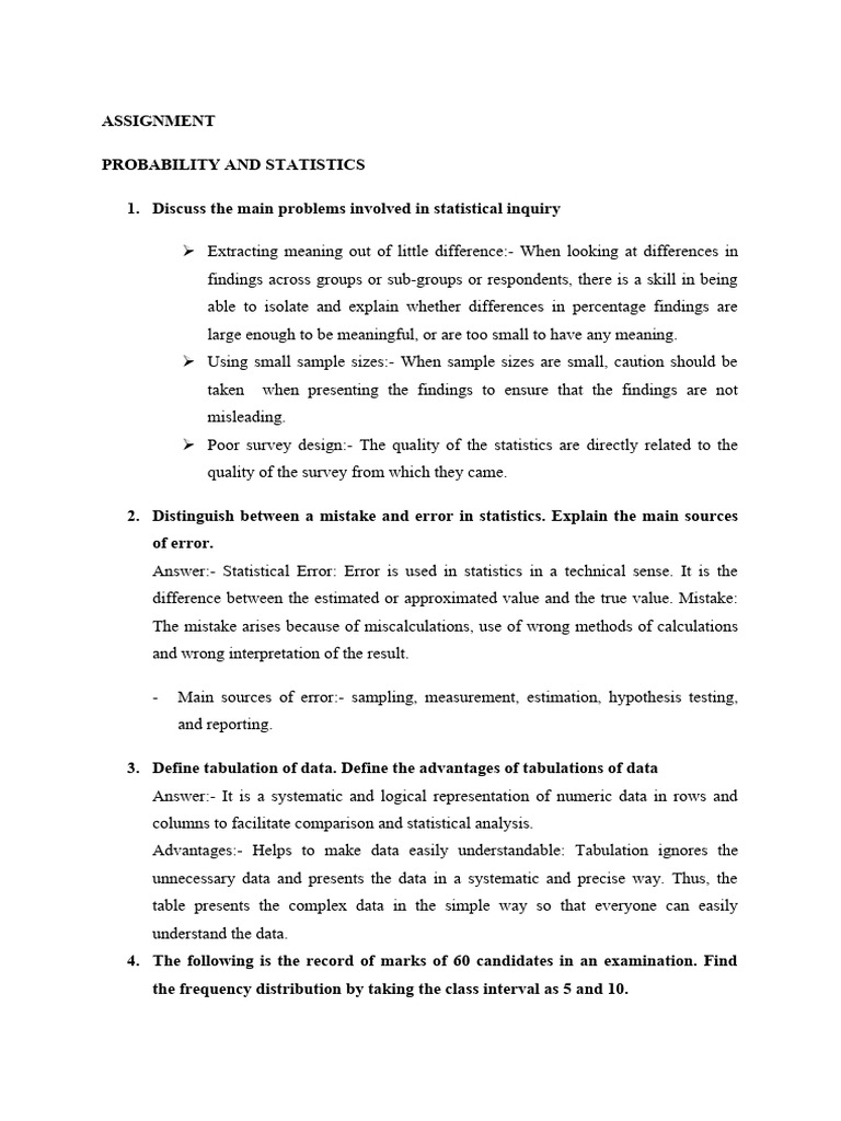 Statistics Assignment Pdf