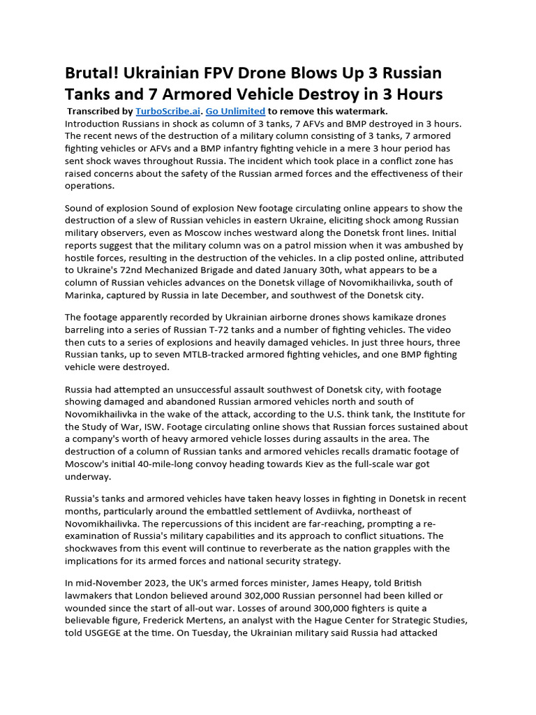 Brutal! Ukrainian FPV Drone Blows Up 3 Russian Tanks and 7 Armored ...