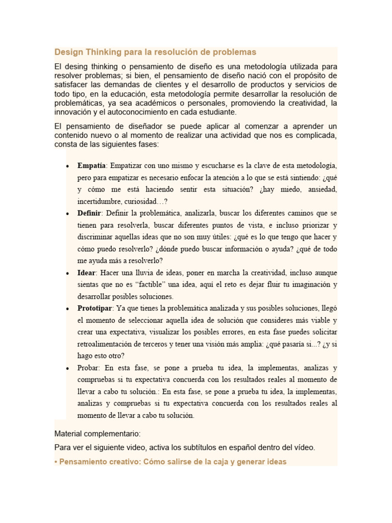 Design Thinking para La Resolución de Problemas | PDF | El pensamiento ...