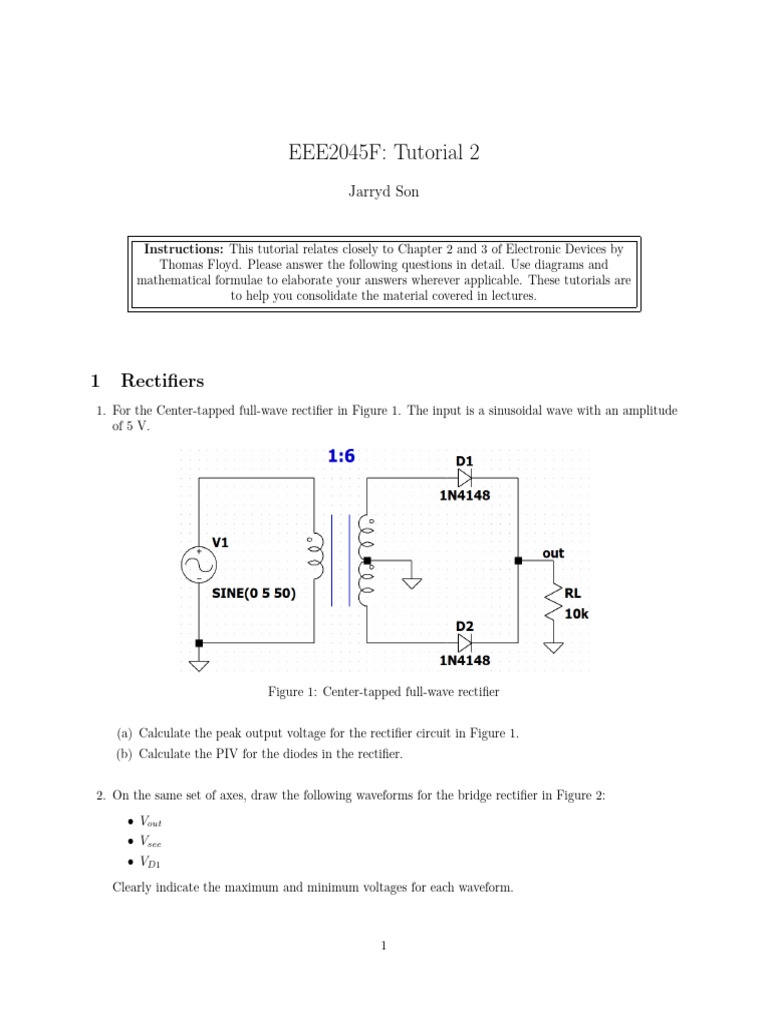 EEE2045F_Tutorial_2 | PDF | Rectifier | Computer Engineering