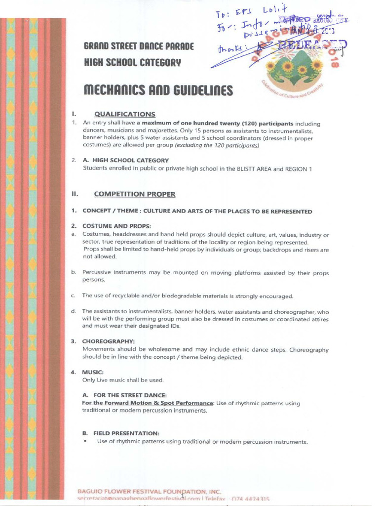 Panagbenga 2018 Grand Street Dance Parade High School Category Mechanics and Guidelines | PDF