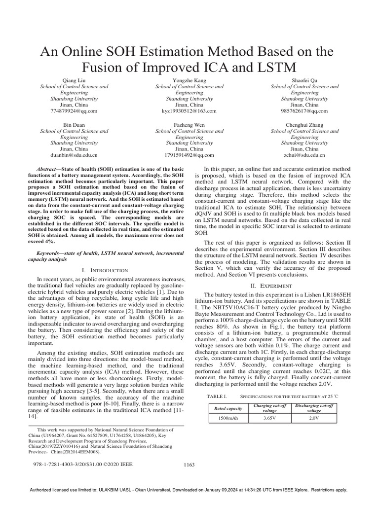 An Online SOH Estimation Method Based On The Fusion of Improved ICA and LSTM | PDF | Technology ...