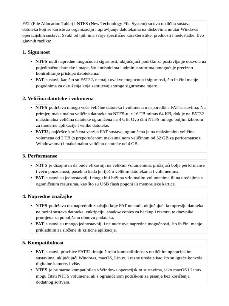 Razlika Između FAT I NTFS | PDF