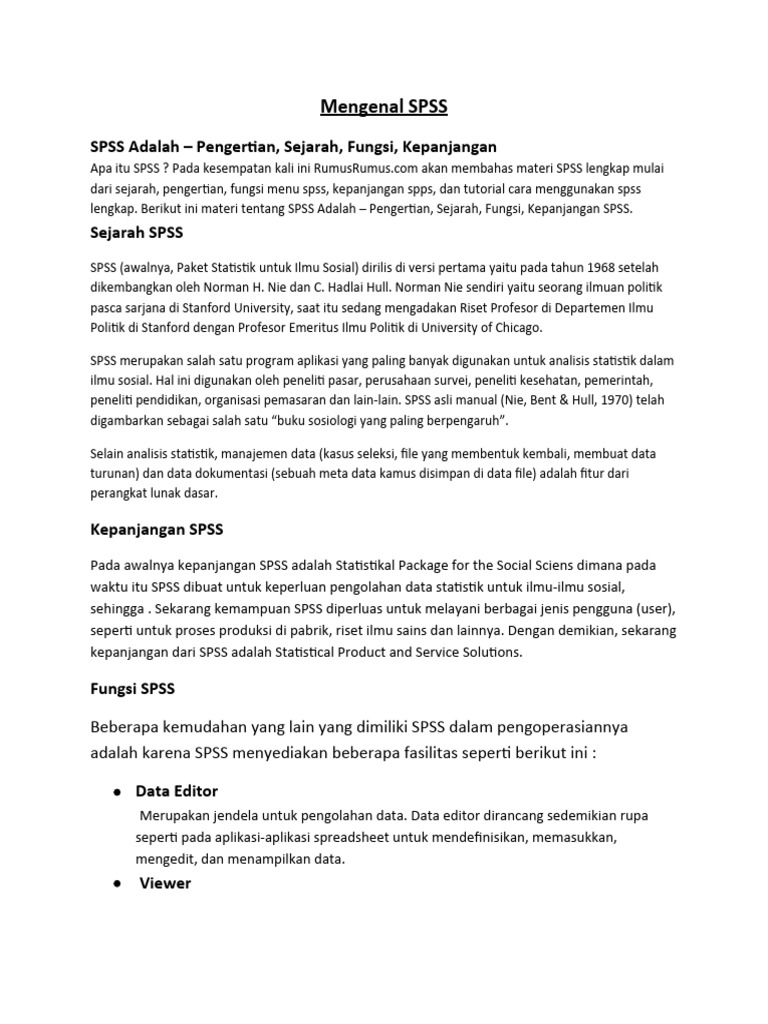 Panduan Lengkap SPSS: Sejarah & Fungsi | PDF | Seni | Teknologi & Rekayasa