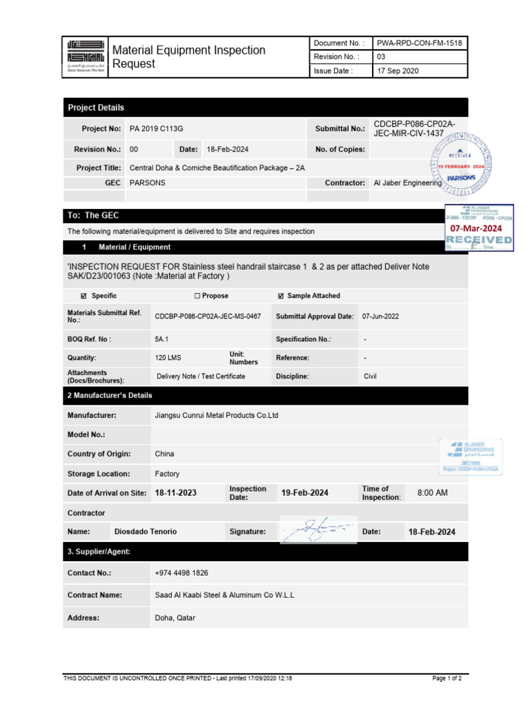 Construction Inspection Notice | PDF | Business Process