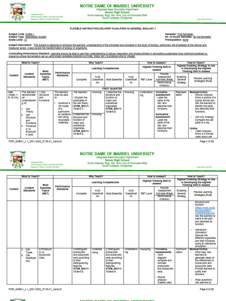 Gnbio 1 Fidp Template With Code | PDF