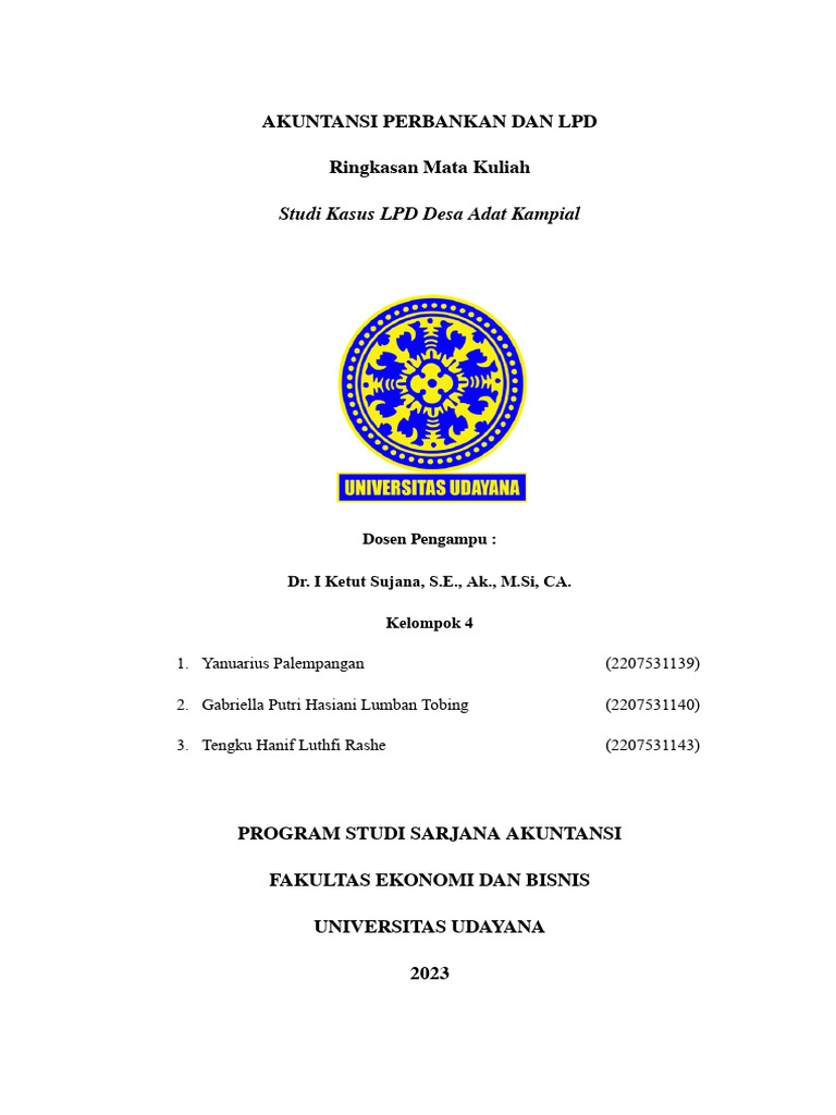 Kelompok 9 - Studi Kasus LPD Desa Adat Kampial | PDF Kelompok 9 - Studi Kasus LPD Desa Adat Kampial | PDF