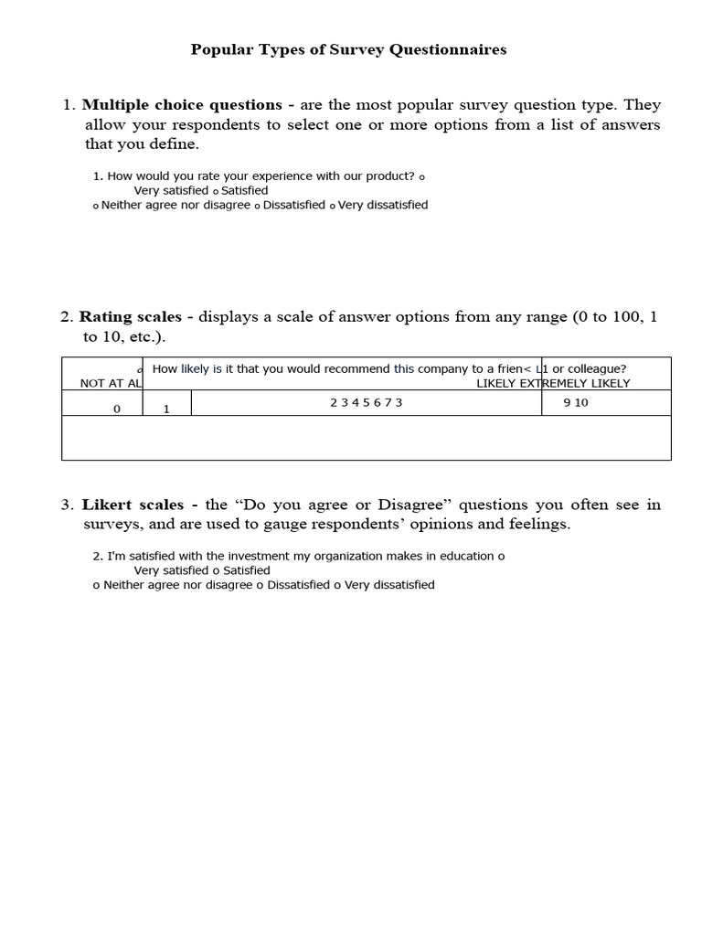 Popular Types of Survey Questionnaires | PDF | Survey Methodology ...