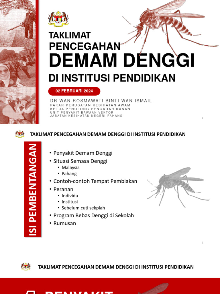 Taklimat Denggi Institusi Pendidikan 2024_1 Feb 2024_JKN Pahang | PDF