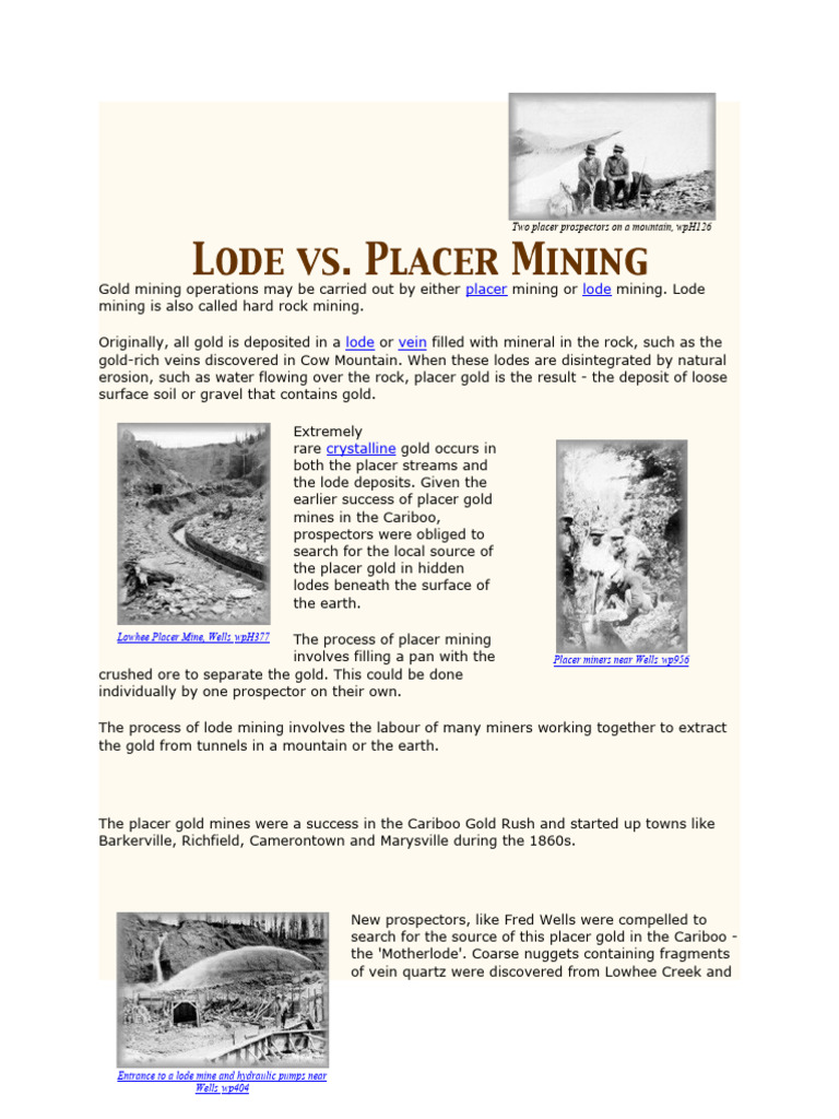 Lode VS Placer Mining | PDF | Mining | Prospecting