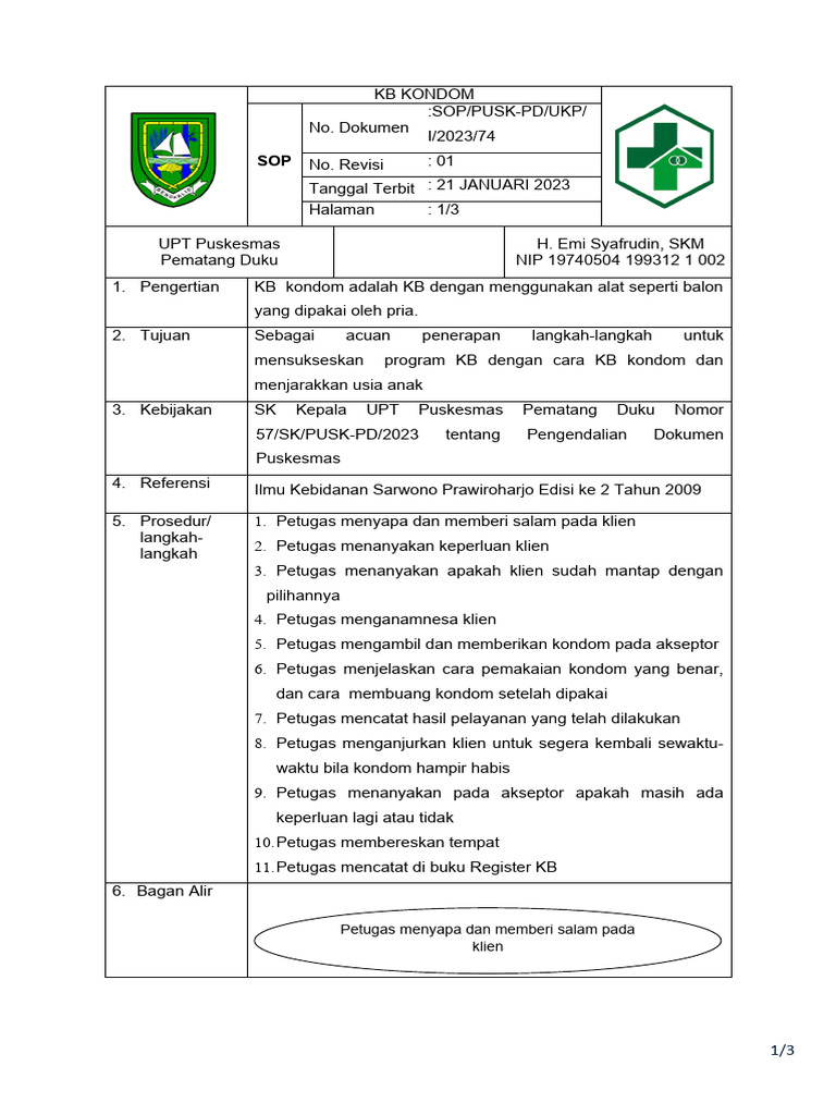 Contoh Sop Ok KB Kondom | PDF