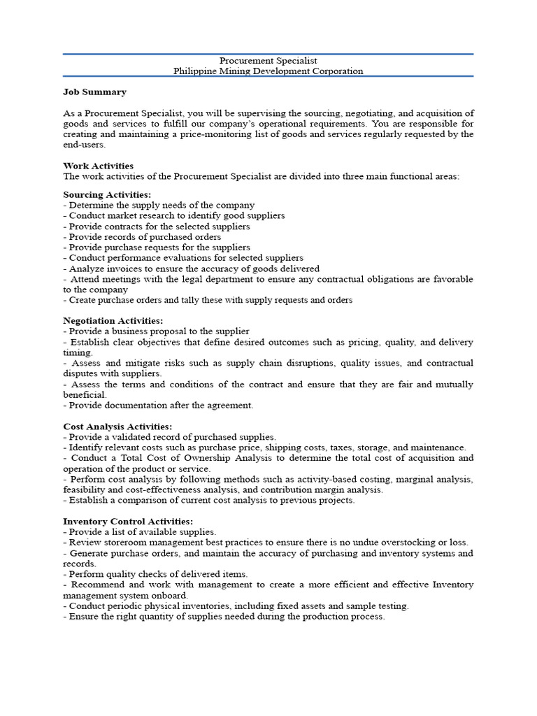 Procurement Specialist | PDF | Procurement | Supply Chain
