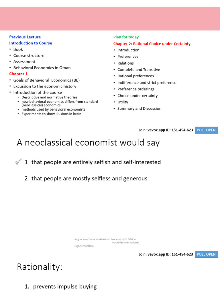 2.00 Chapter 2 - Rational Choice Under Certainty - Lecture 2 - Rational Preferences | PDF ...