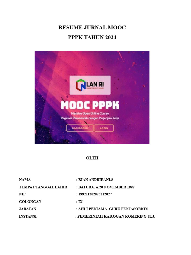 Resume Jurnal Mooc Pppk 2024 | PDF