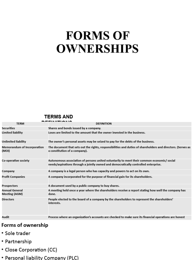 FORMS OF OWNERSHIPS - PPTM | PDF | Partnership | Sole Proprietorship