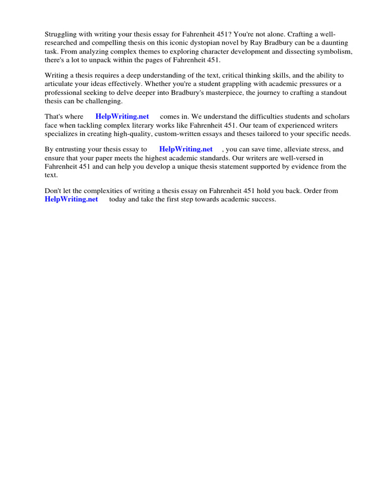 Thesis Essay For Fahrenheit 451 | PDF