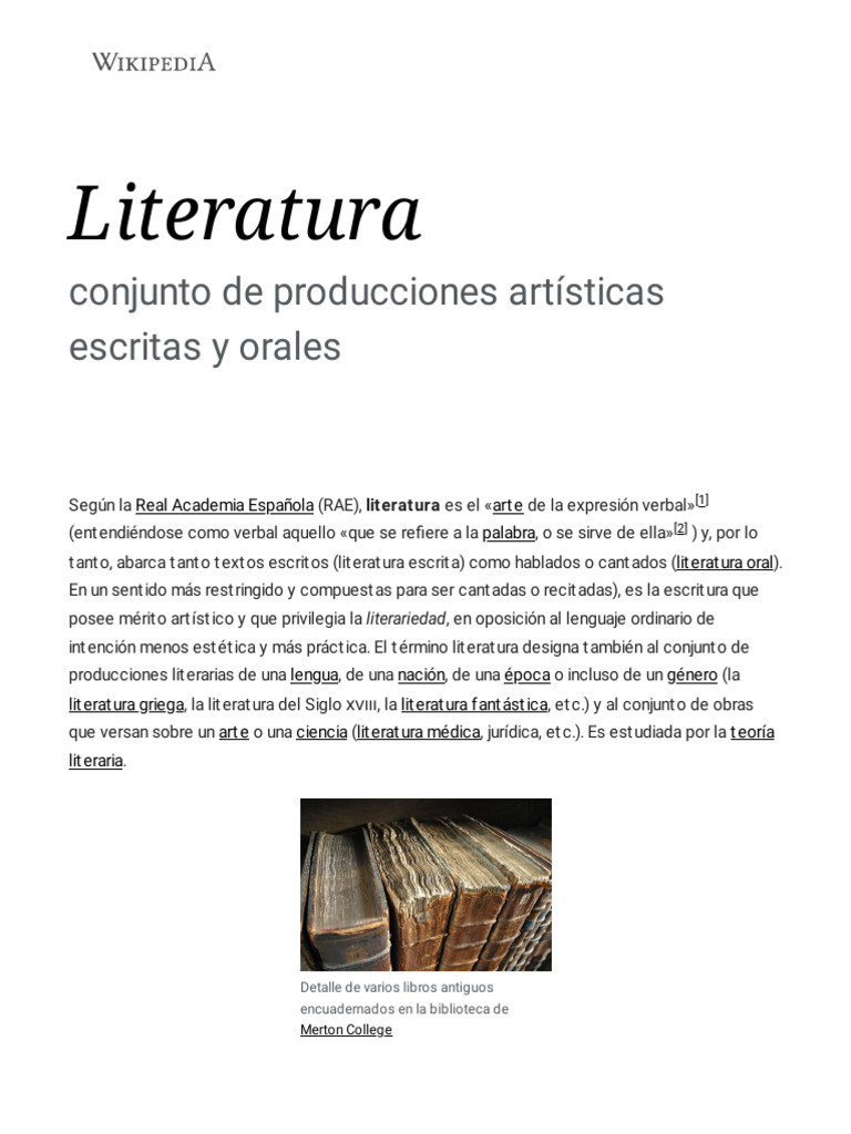 Literatura - Wikipedia, La Enciclopedia Libre | PDF