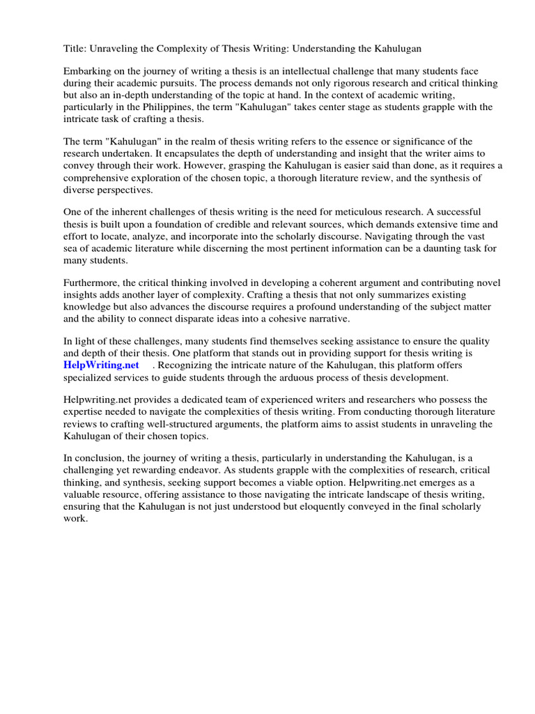 Thesis Kahulugan | PDF | Critical Thinking | Understanding