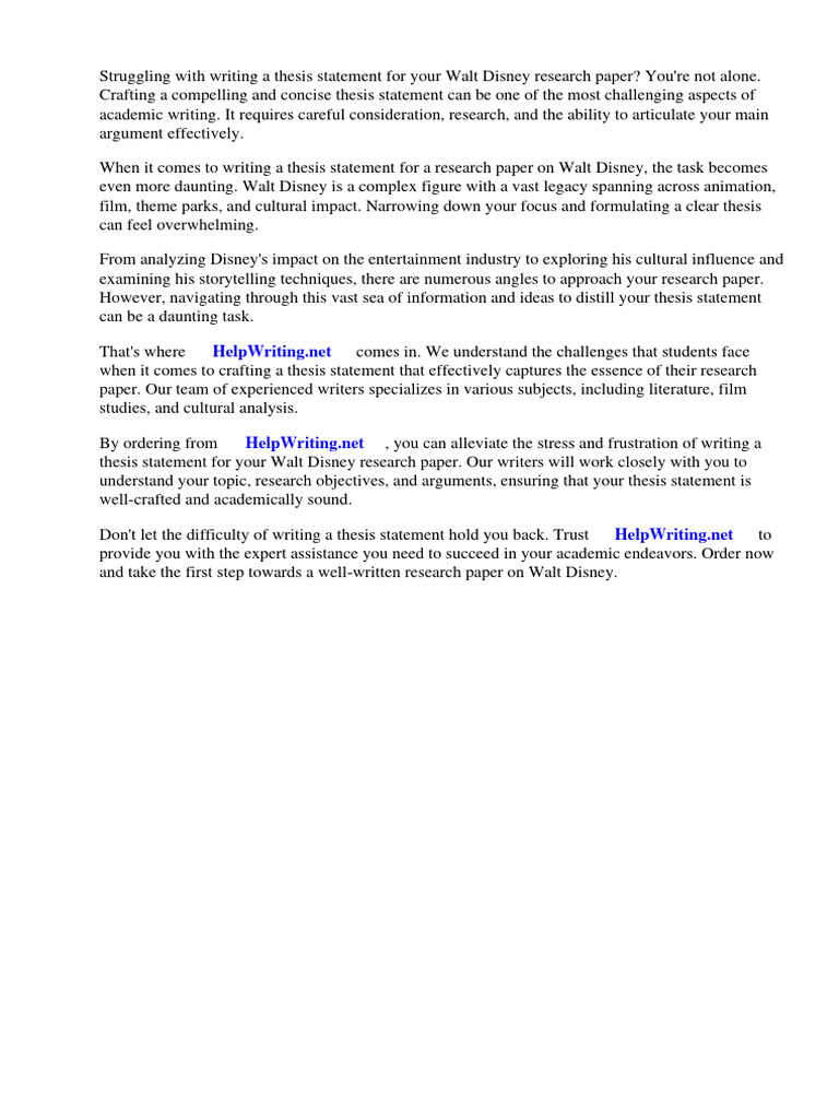 Thesis Statement Walt Disney Research Paper | PDF