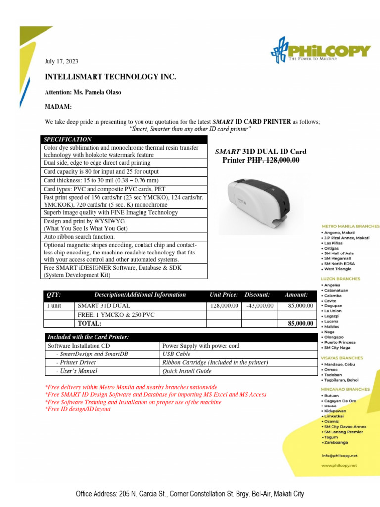 Intellismart Technology Inc.: Attention: Ms. Pamela Olaso Madam ...