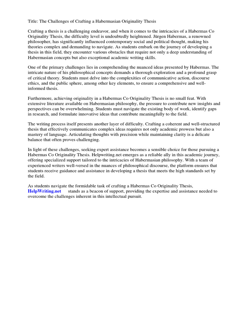 Habermas Co Originality Thesis | PDF