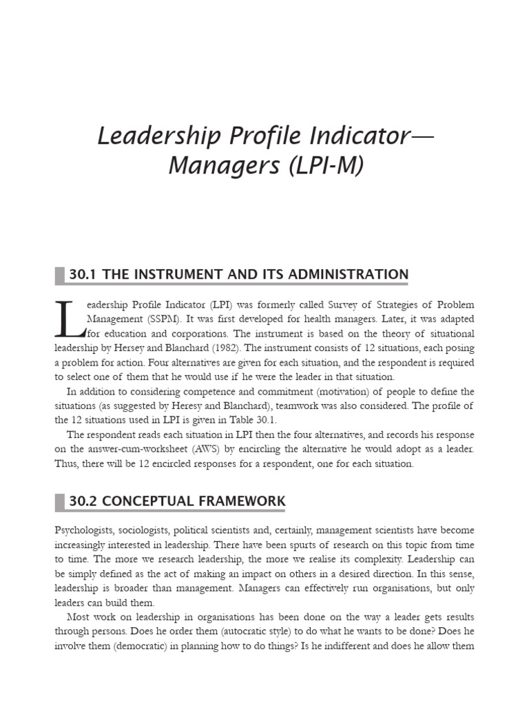 Leadership Profile Indicator - Managers (LPI-M) | PDF | Leadership ...