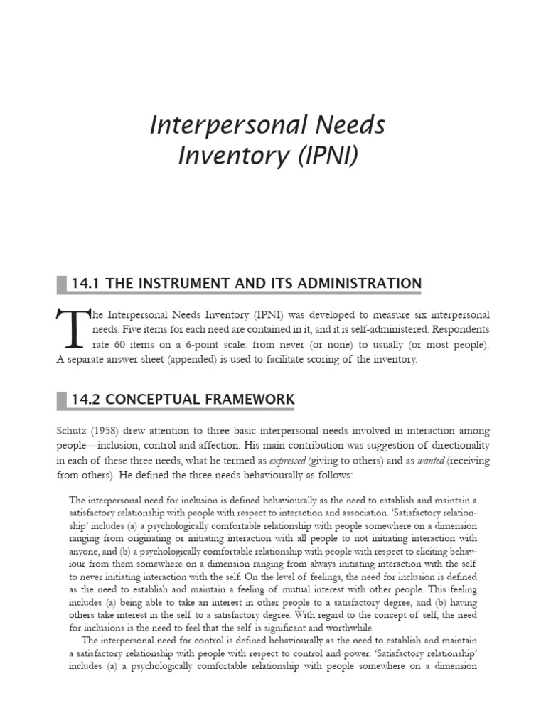 Interpersonal Needs Inventory | PDF