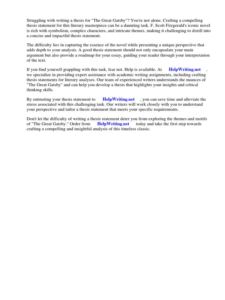Good Thesis Statements For The Great Gatsby | PDF | Essays | Thesis