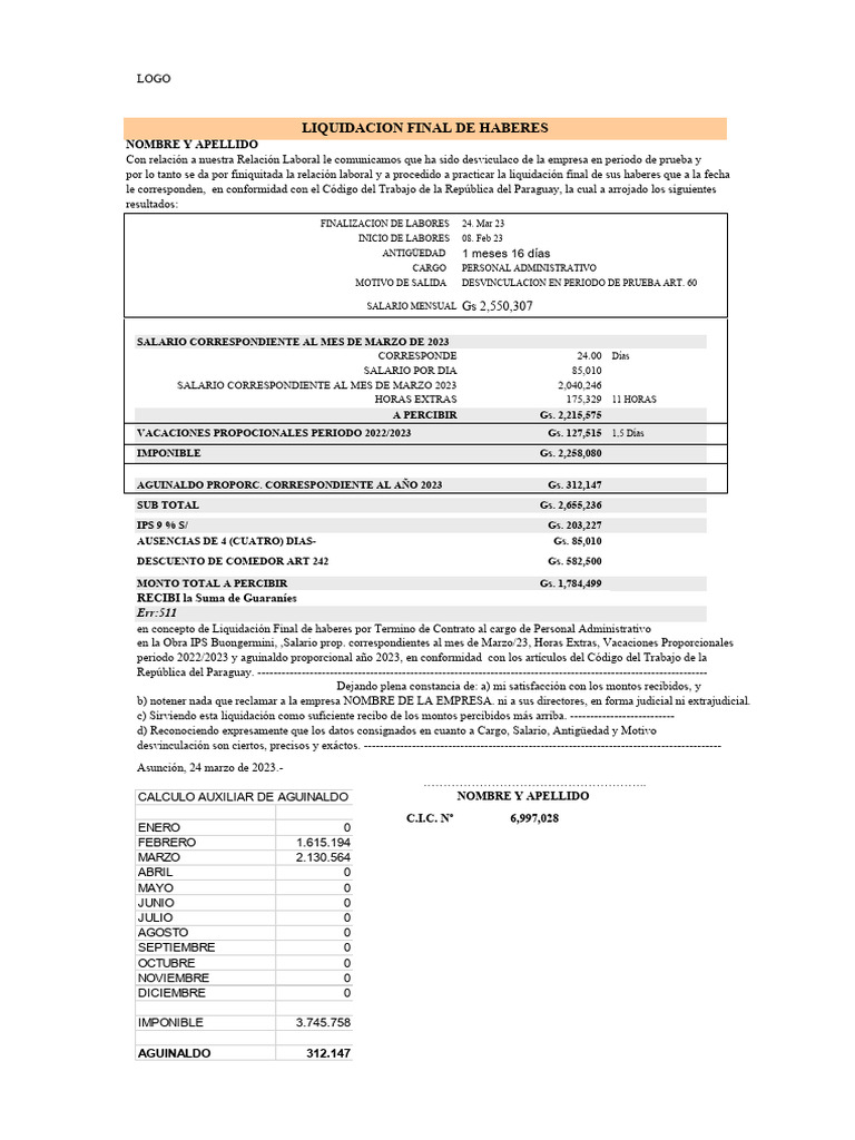 Ejemplo Liquidacion | PDF