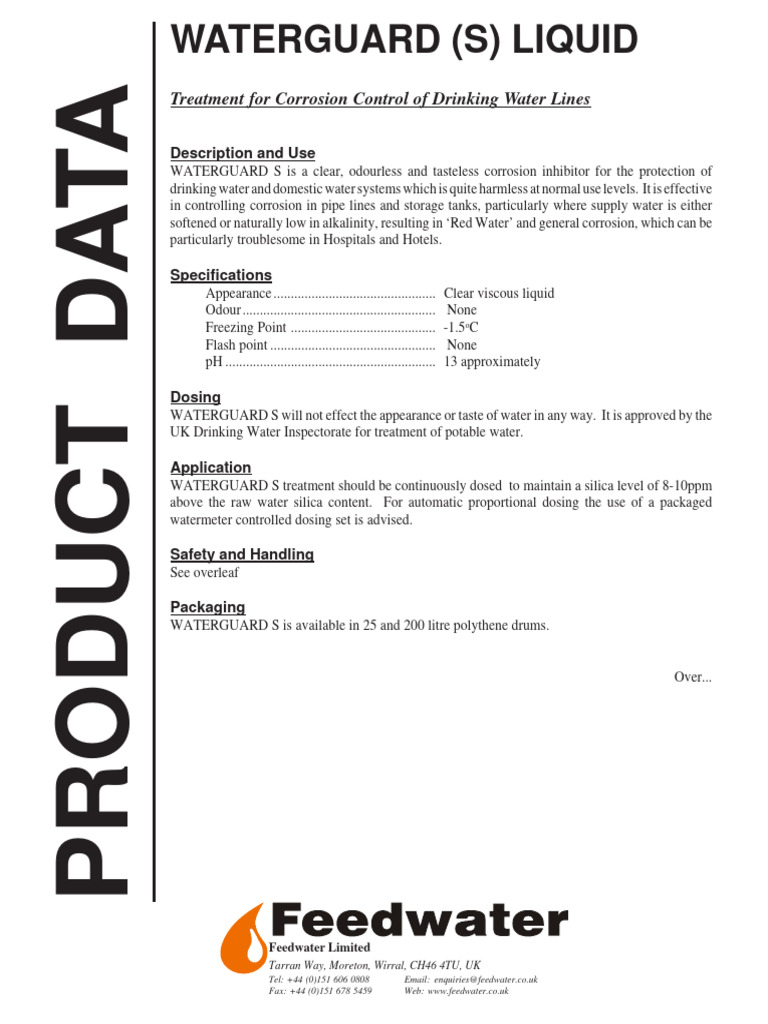 Waterguard (S) Liquid: Treatment For Corrosion Control of Drinking ...
