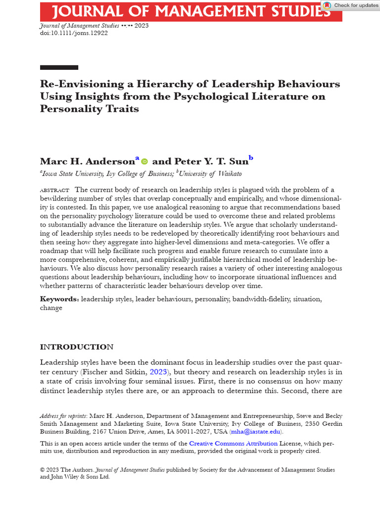 J Management Studies - 2023 - Anderson - Re‐Envisioning a Hierarchy of ...