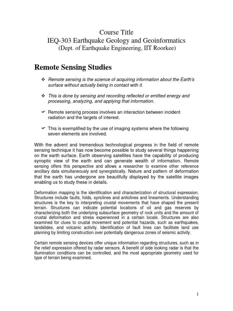 Remote Sensing Studies Notes - Short | PDF | Infrared | Electromagnetic ...