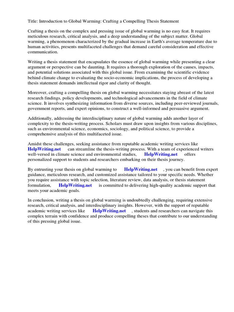 Introduction of Global Warming With Thesis Statement | PDF | Climate ...