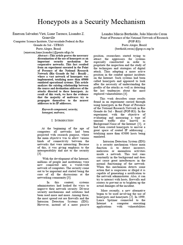 Honeypots for Corporate Security | PDF | Computer Network | Ip Address