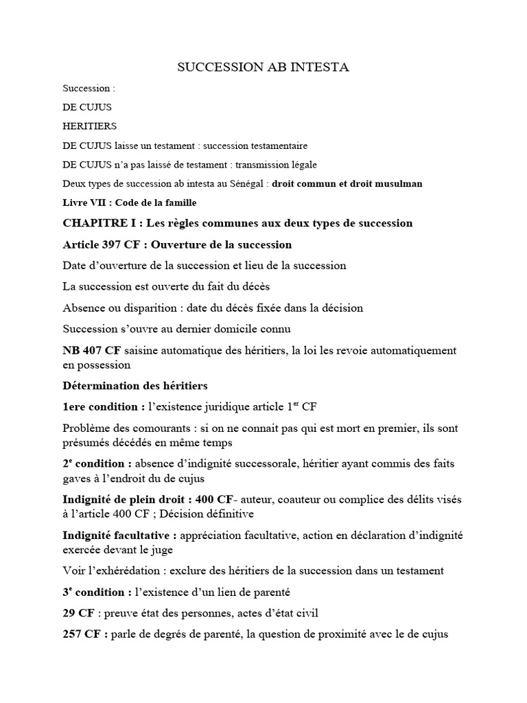 Succession Ab Intestata au Sénégal | PDF | Compétence | Grand-parent