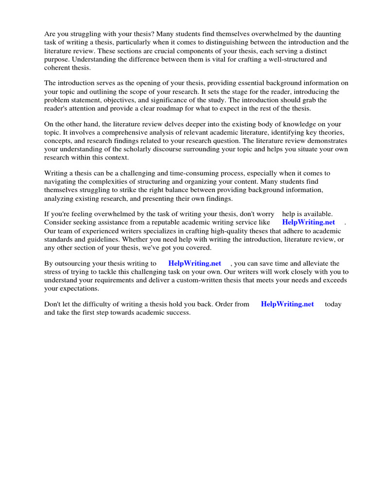 Difference Between Introduction and Literature Review Thesis | PDF ...