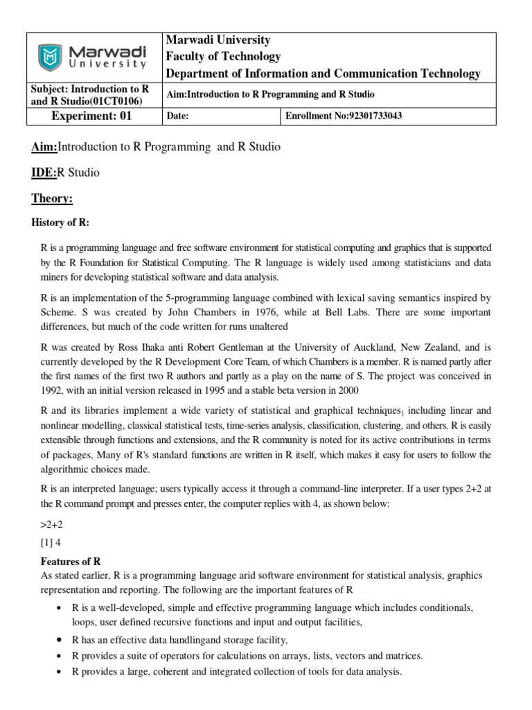 Exp1 - Introduction To R | PDF