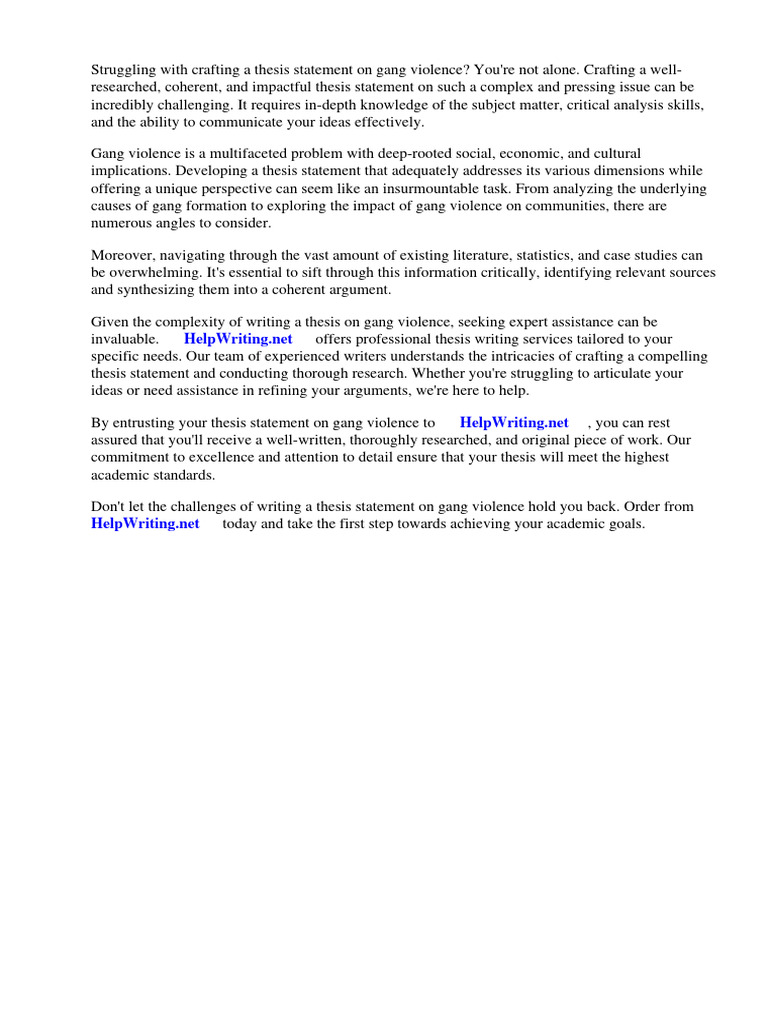 Thesis Statement Gang Violence | PDF | Thesis | Essays Thesis Statement Gang Violence | PDF | Thesis | Essays