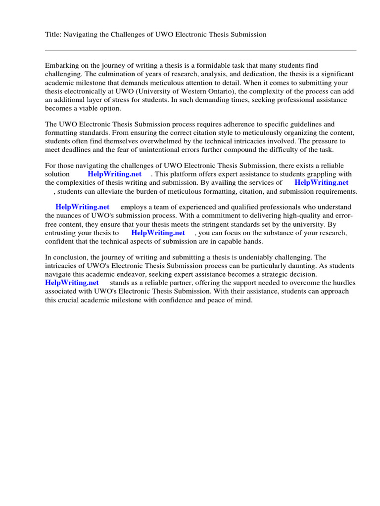 Uwo Electronic Thesis Submission | PDF