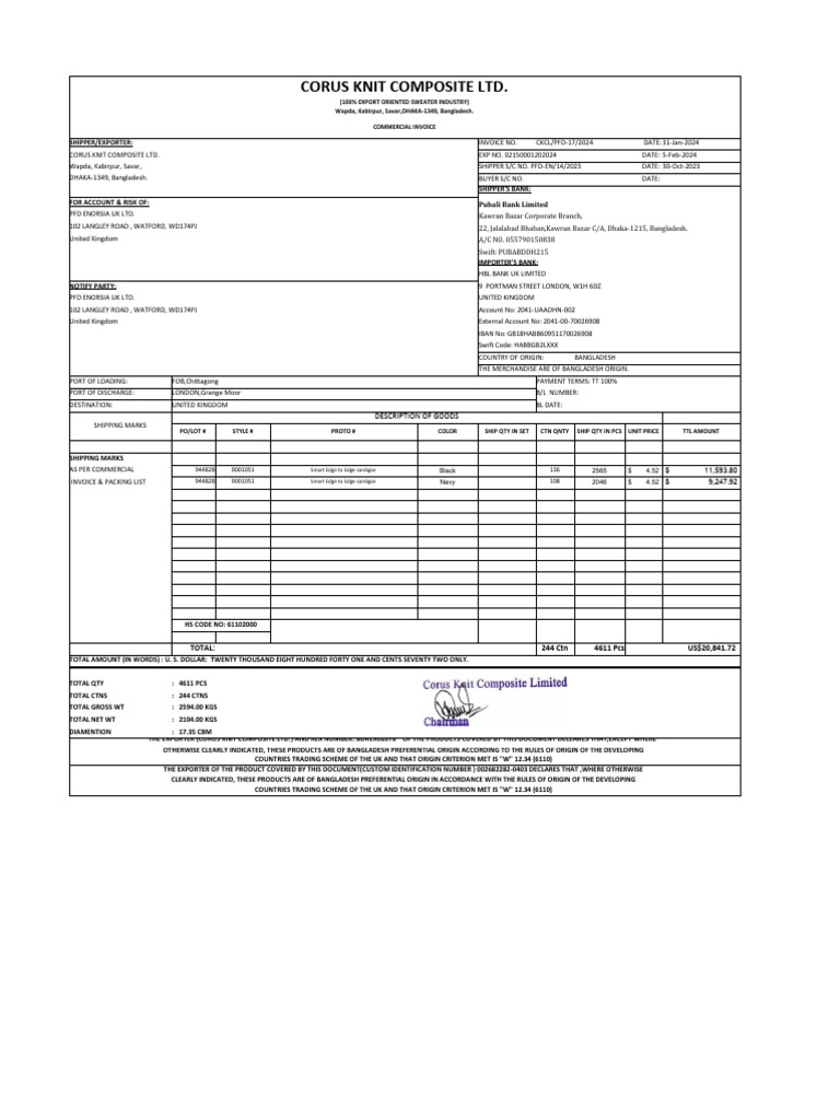 INVOICE#CKCL-PFD-17-2024 - # 9001051 Final | PDF