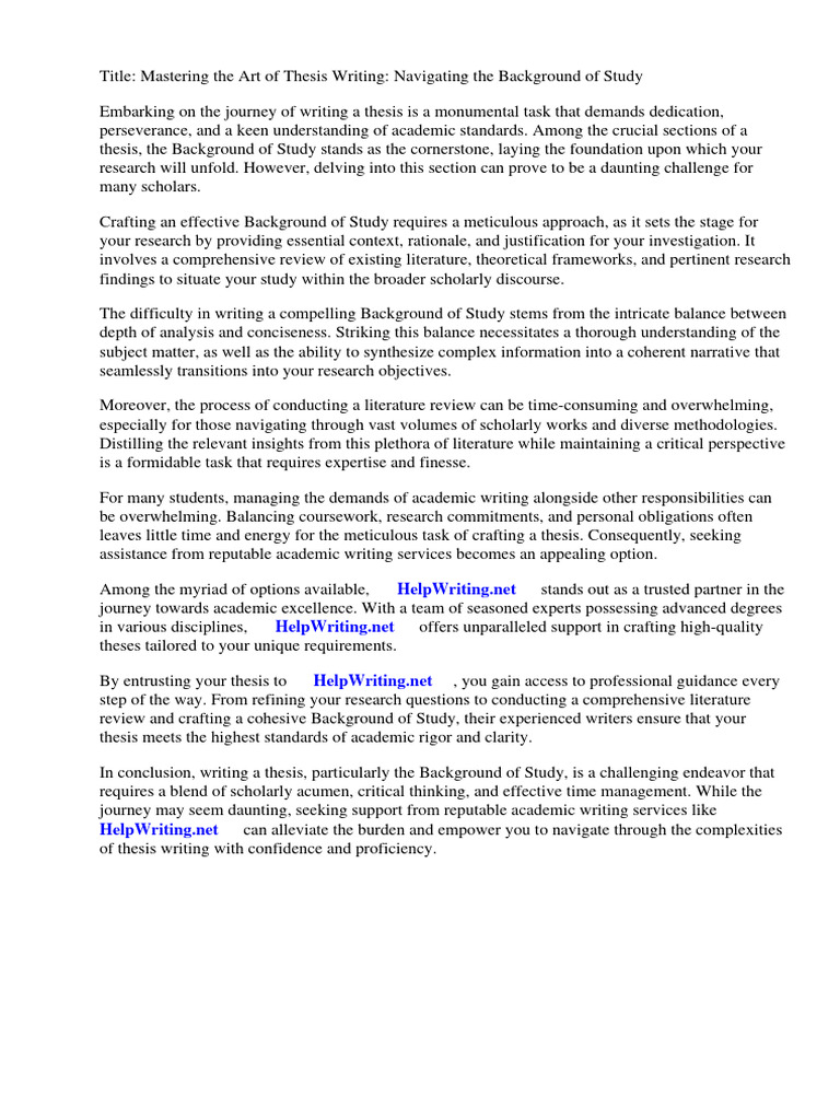 How To Write A Thesis Background of Study | PDF | Methodology | Thesis