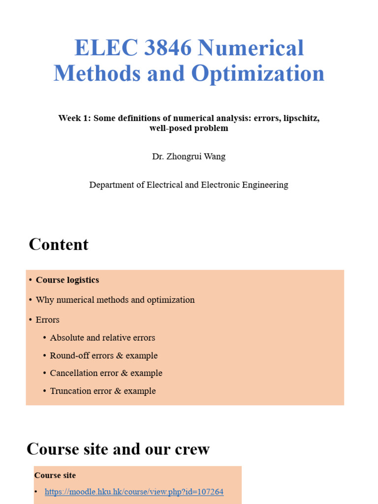 ELEC3846 Week 1 Lecture 1 (2024) | PDF | Numerical Analysis | Theoretical Computer Science