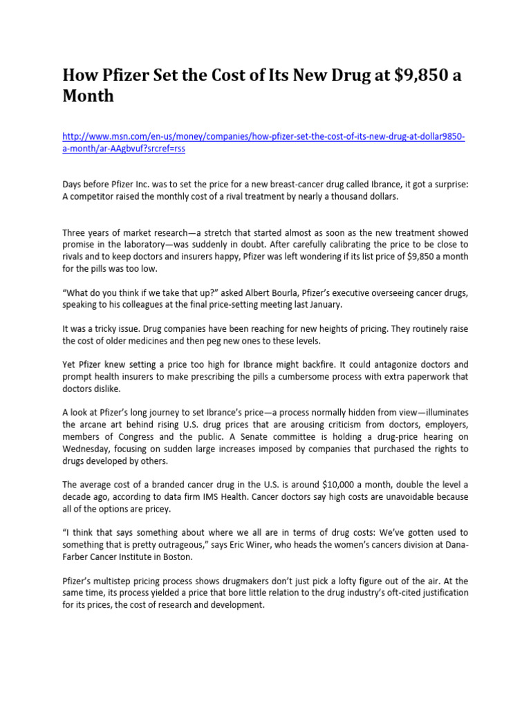 How Pfizer Set The Cost of Its New Drug Session 1 | PDF | Pfizer ...