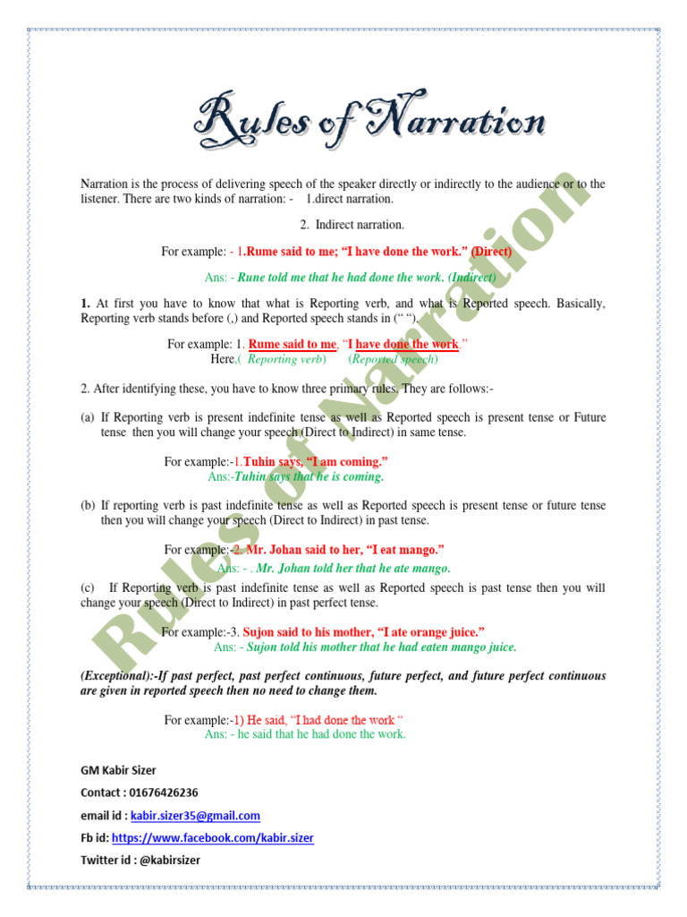 Rules of Narration | PDF | Grammatical Tense | Verb