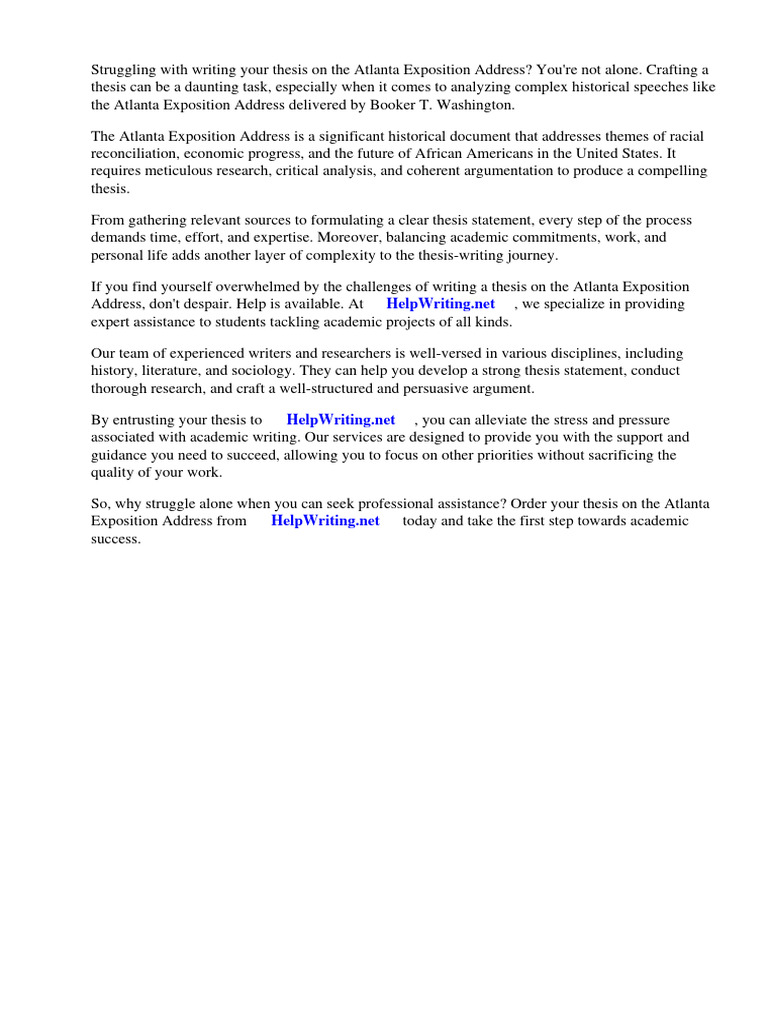 Thesis of The Atlanta Exposition Address | PDF | Southern United States ...