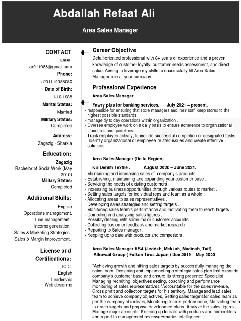 Abdallah Refaat Resume 2021 | Download Free PDF | Sales | Customer