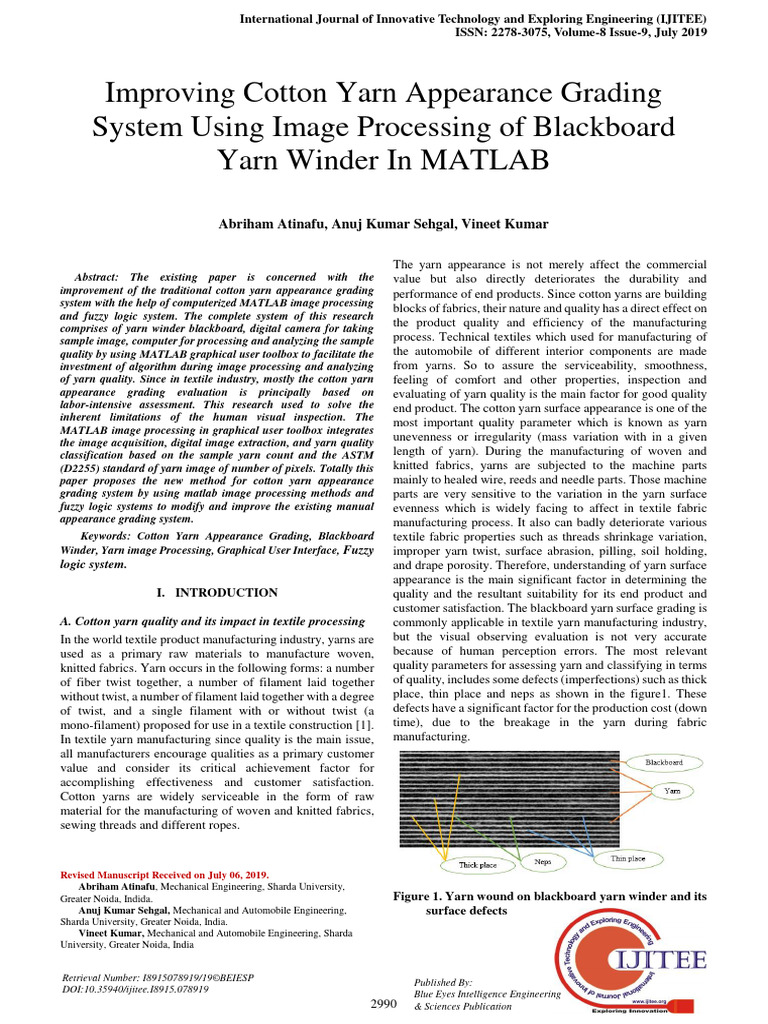 Improving Cotton Yarn Appearance Grading System Using Image Processing of Blackboard Yarn Winder ...