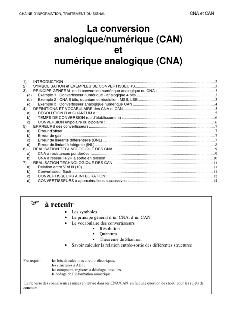 Conversion CAN et CNA en traitement du signal | PDF | Échantillonnage ...