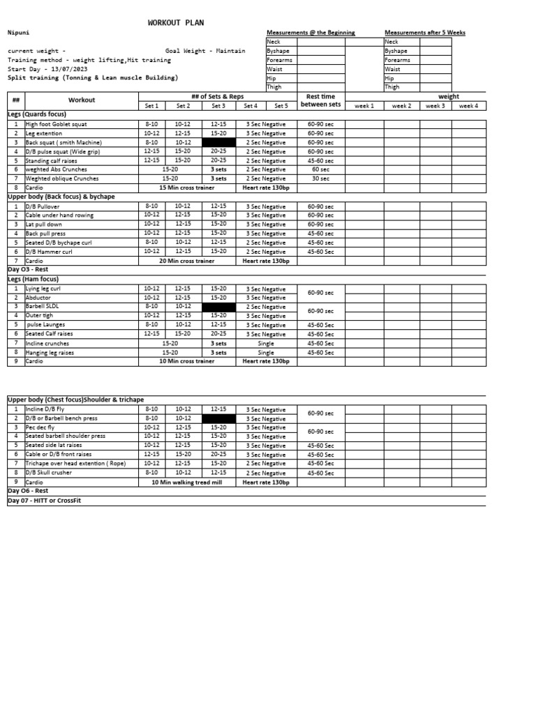 Comprehensive 5-Week Workout Plan | PDF | Weight Training | Weight